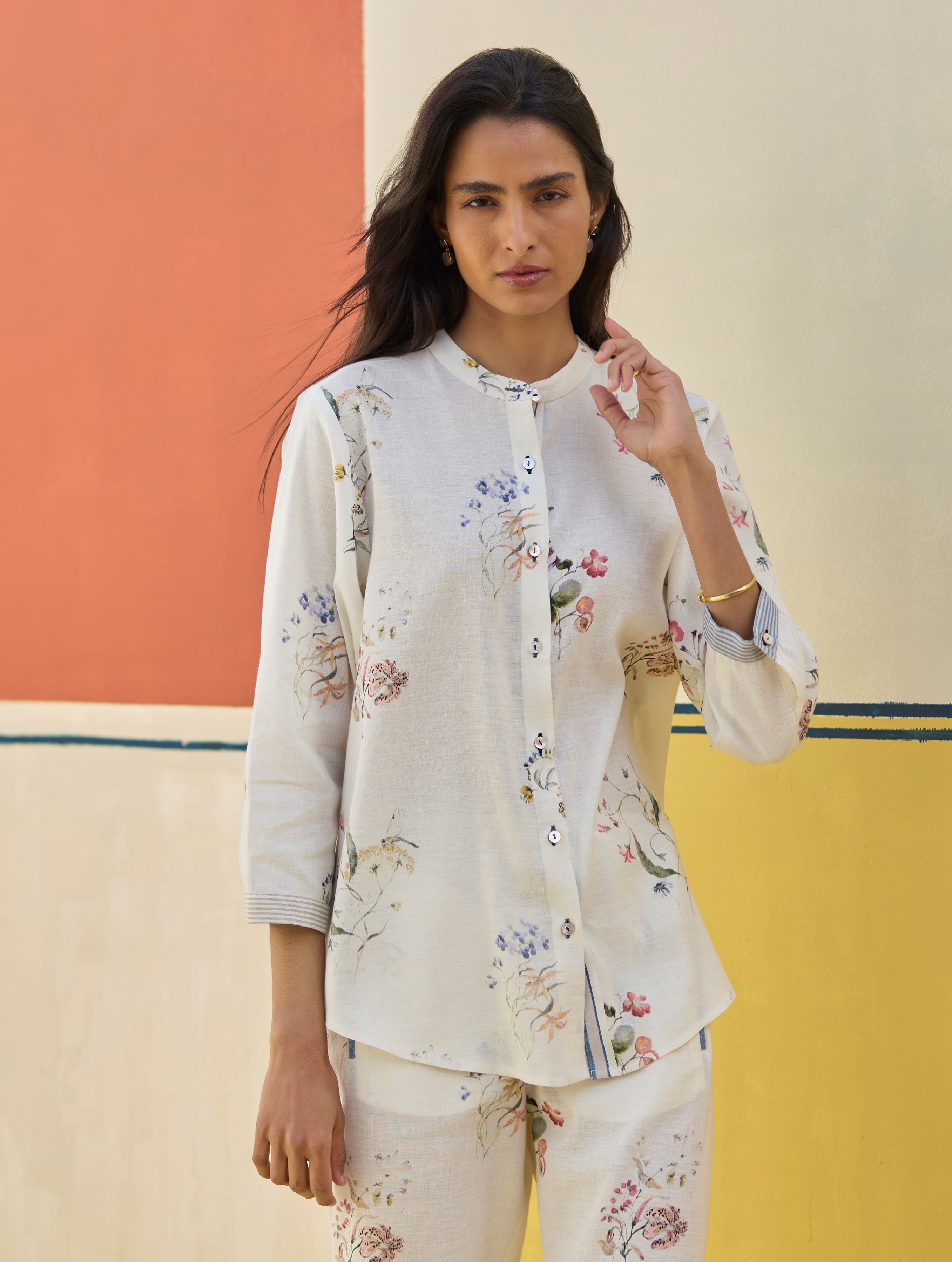 Vani Watercolour Floral Shirt - Ivory – Manan