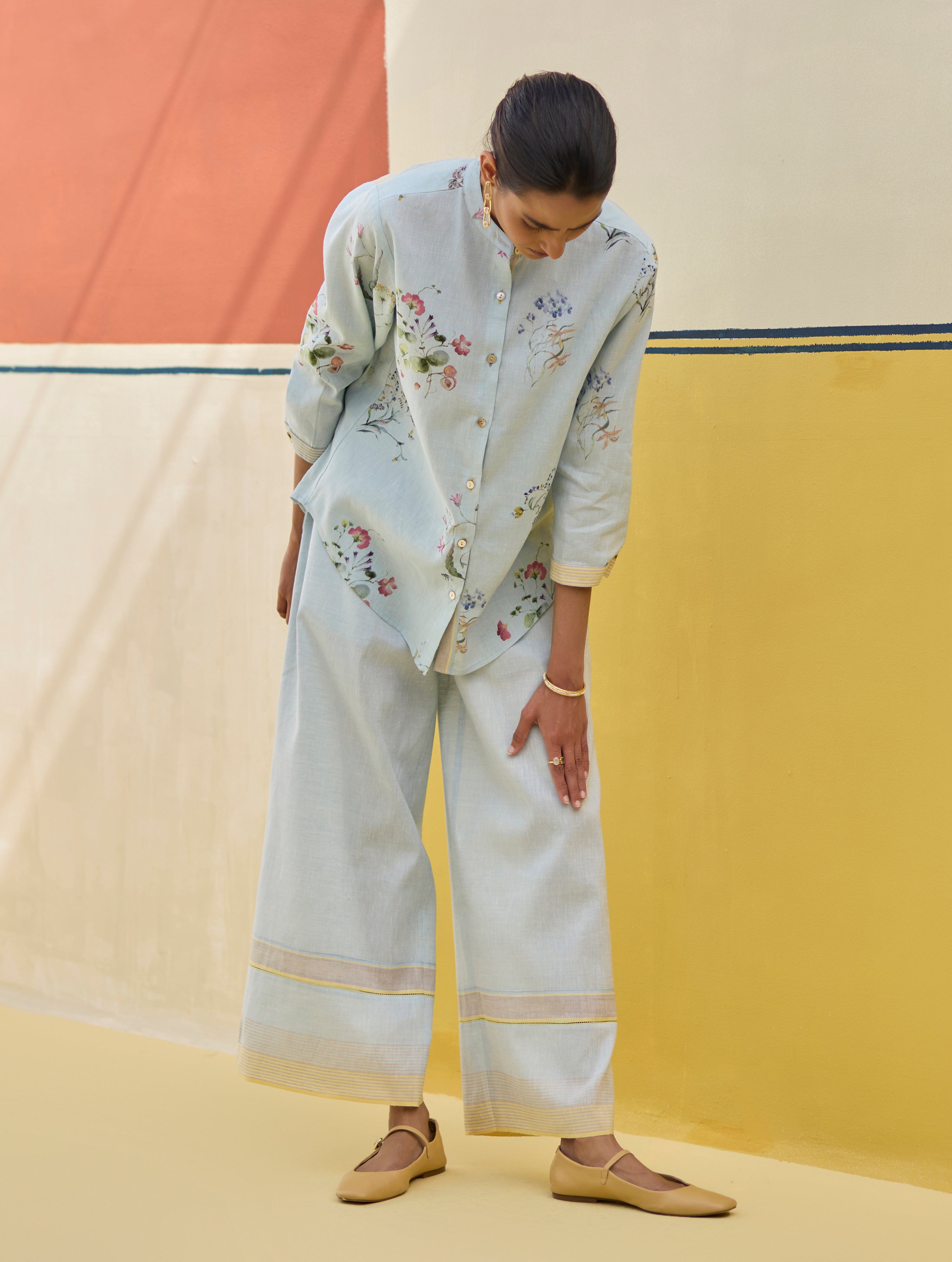 Vani Watercolour Floral Shirt - Sky – Manan