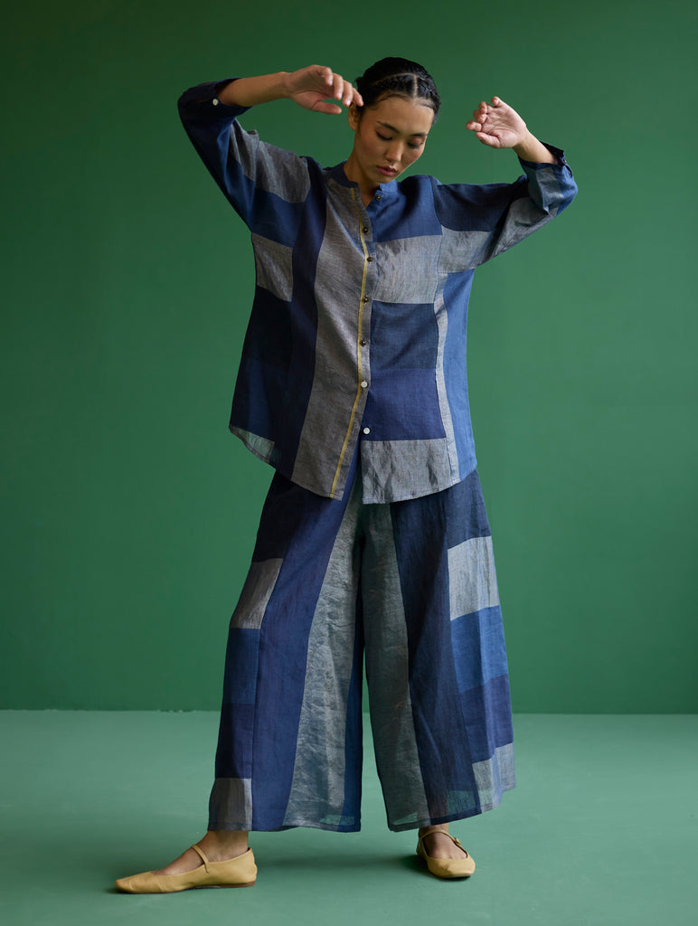 Izara Metallic Linen Co-ord Set - Navy – Manan