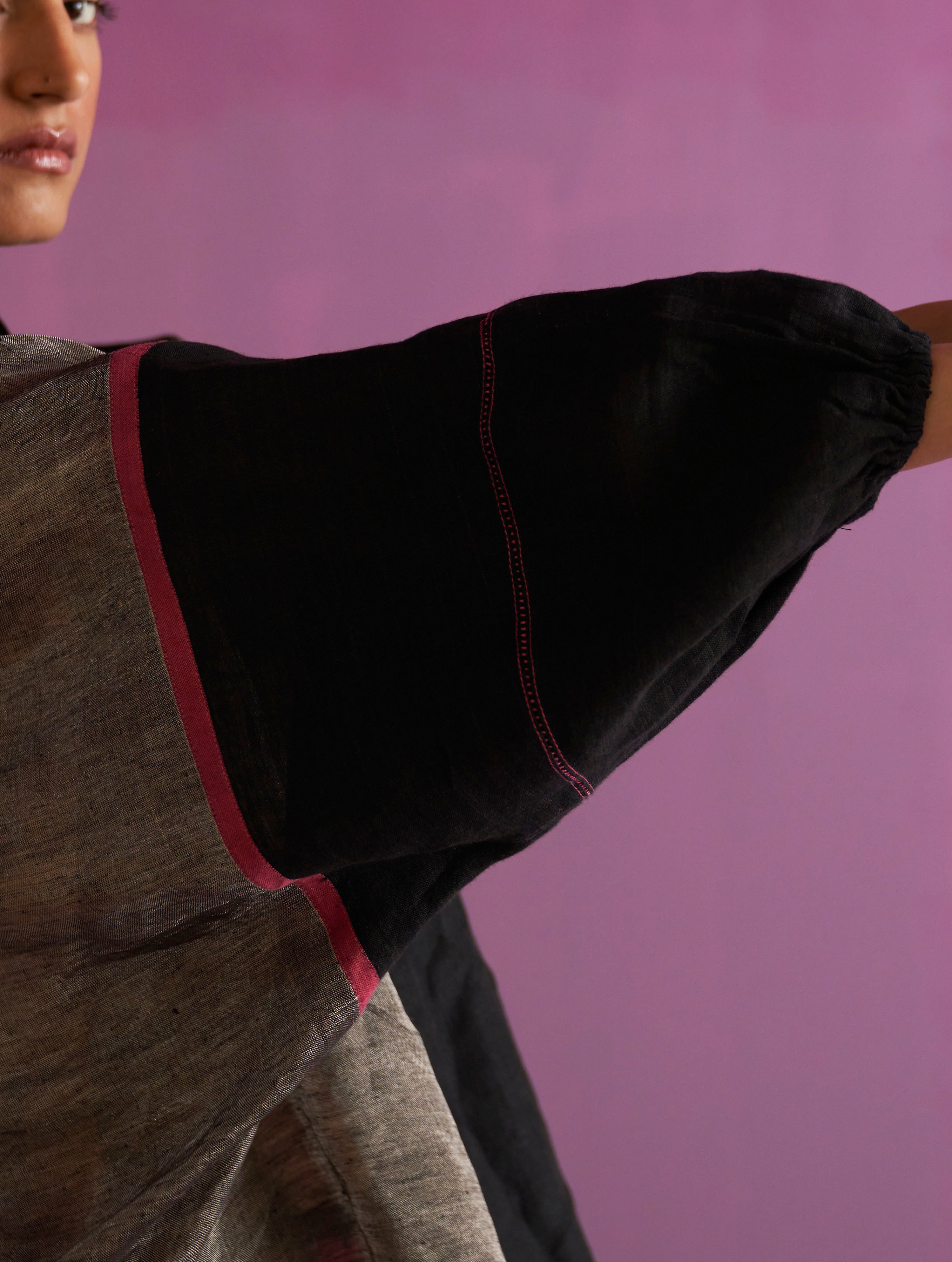 Ana Metallic Linen Top - Black – Manan