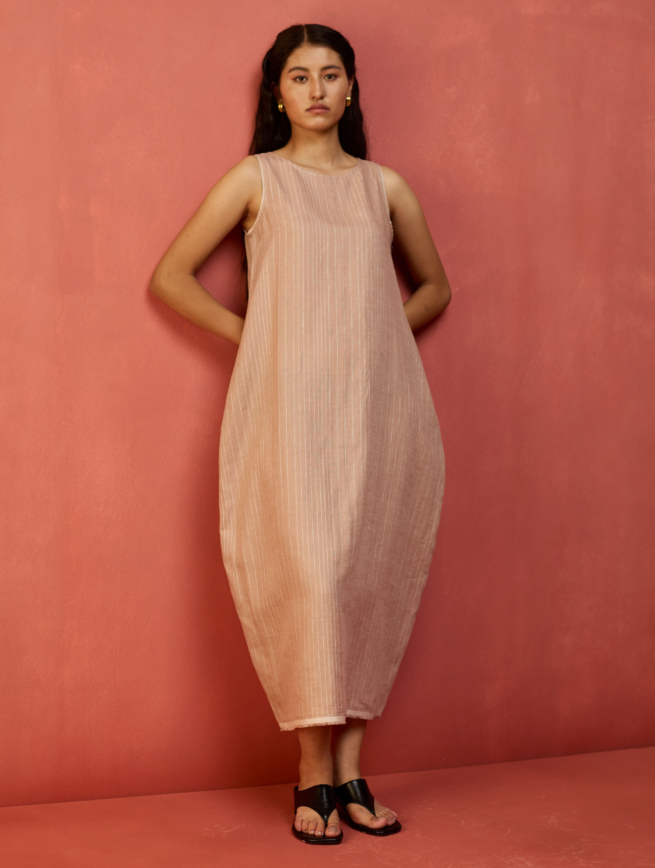 Juro Stripe Linen Parabola Dress - Rose – Manan