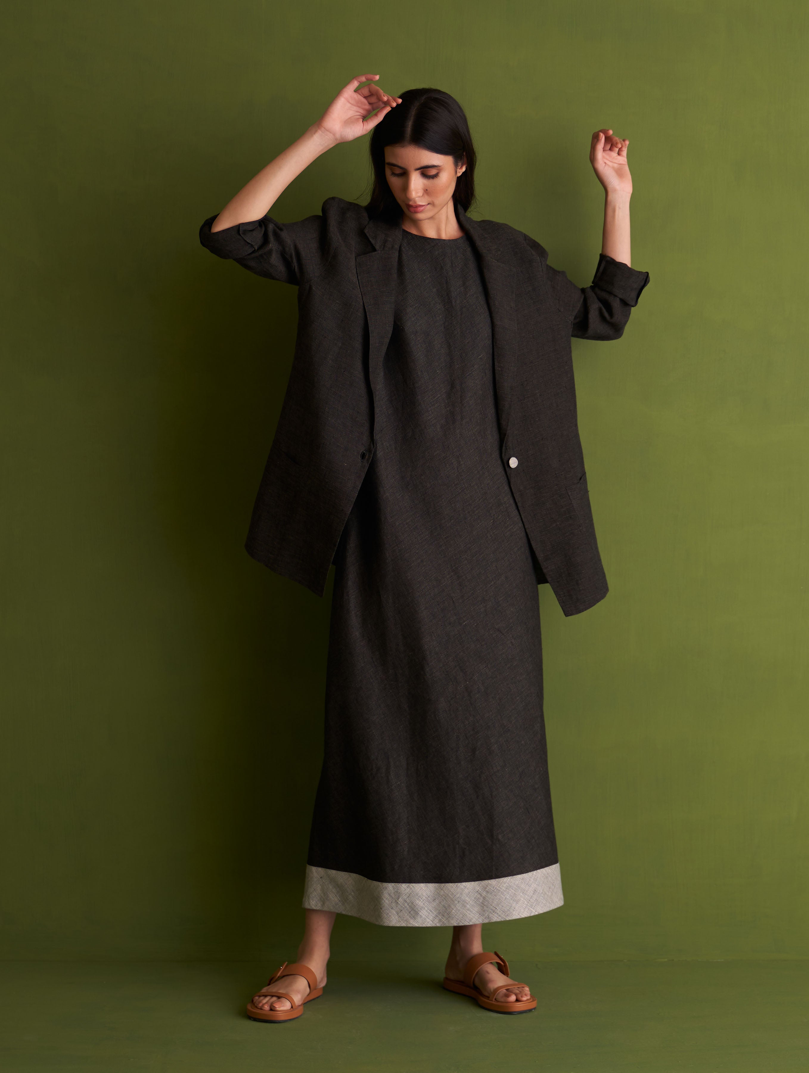 Niza Sleeveless Dress and Jacket - Charcoal – Manan