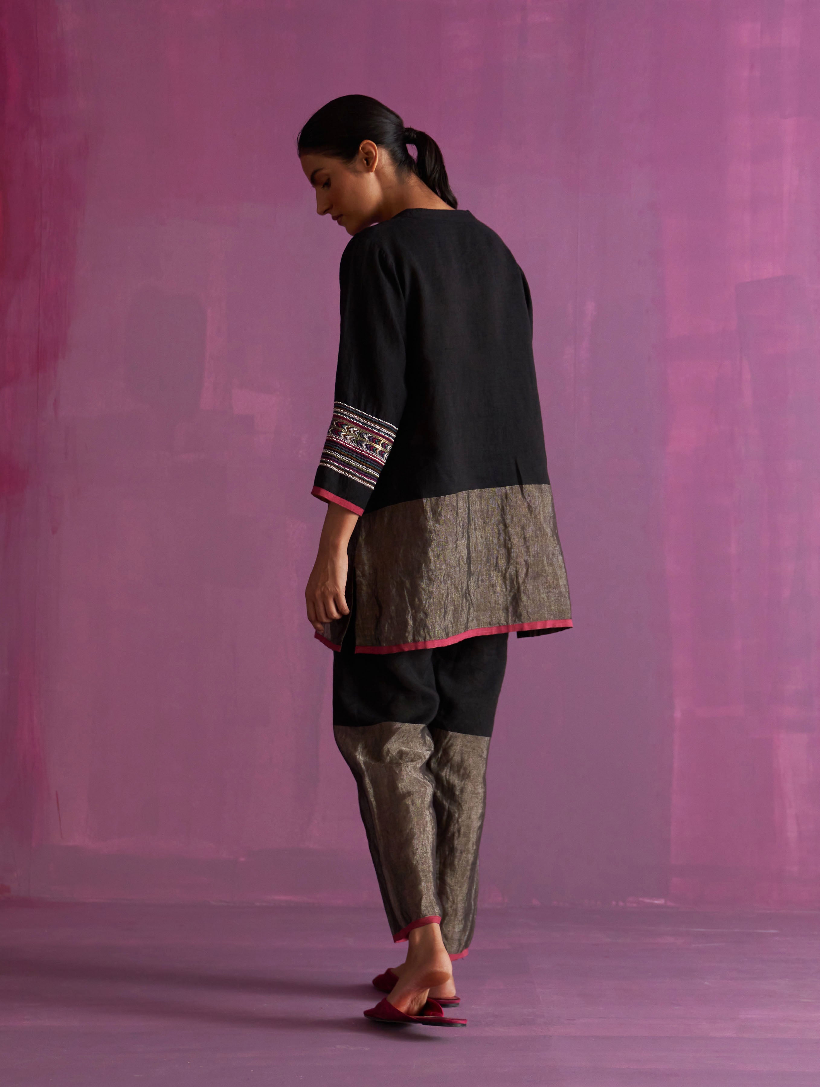 Cyra Floral Hand-Embroidered Kurta - Black – Manan