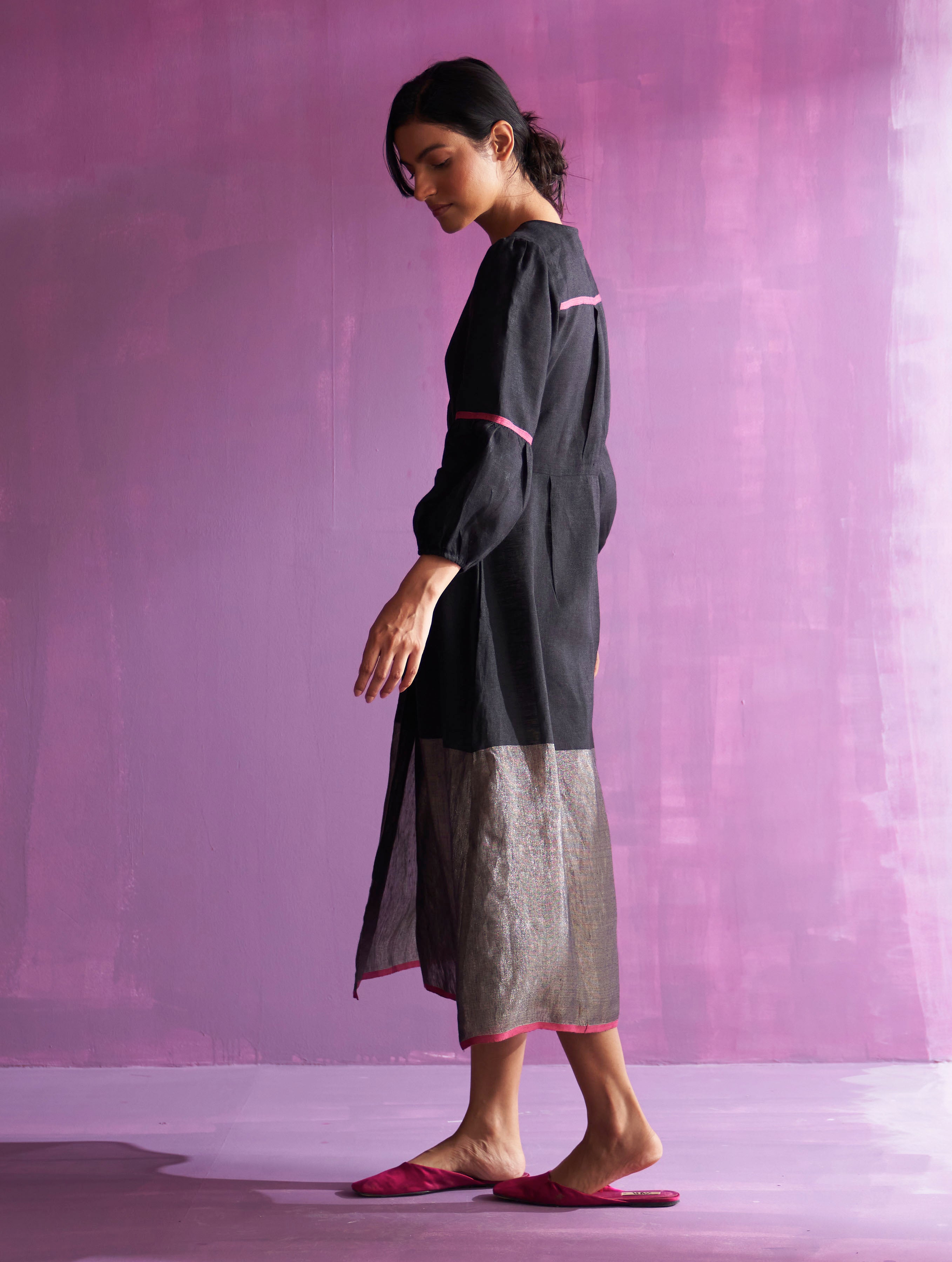 Zaina Metallic Wrap Dress - Black – Manan