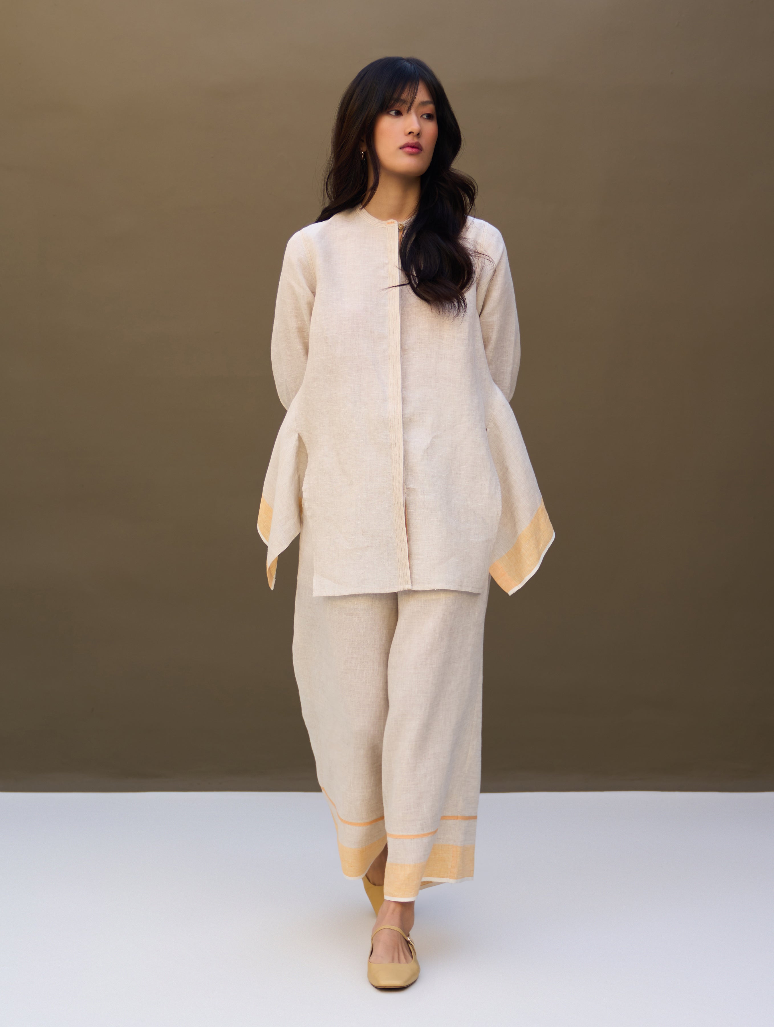 Yoshi Border Linen Co-ord Set - Natural – Manan