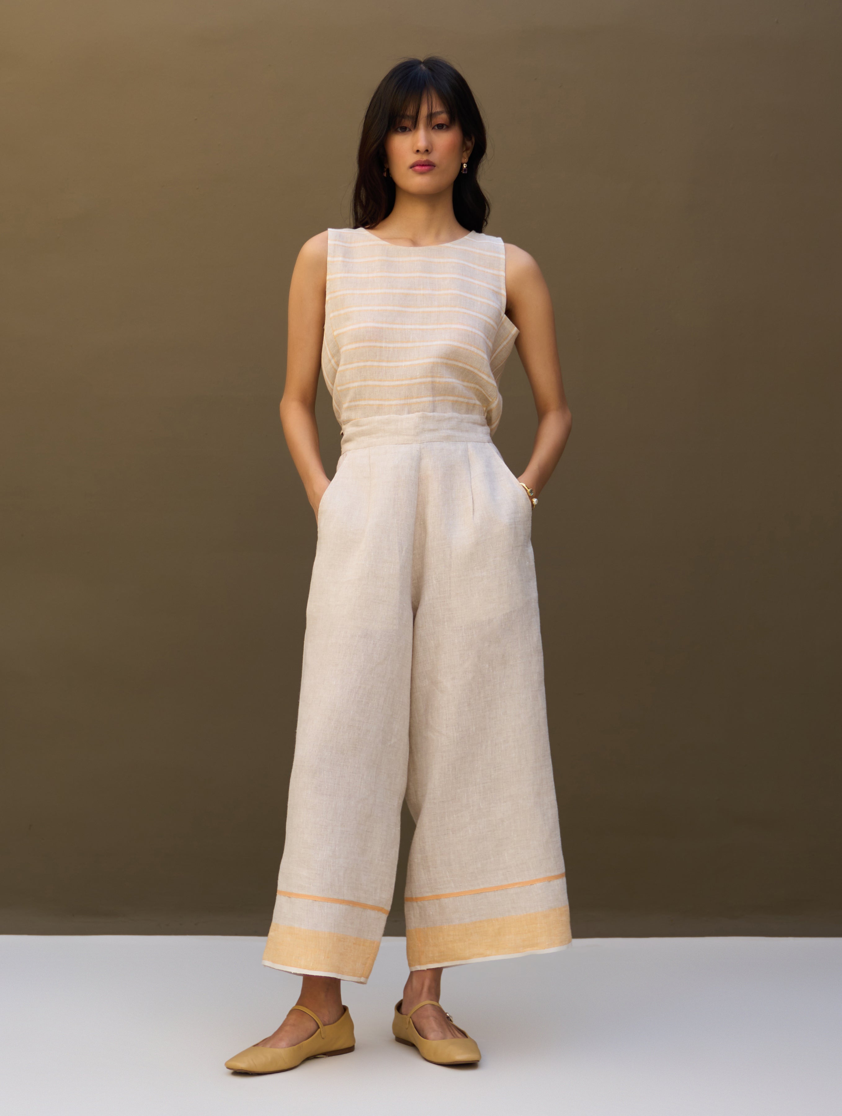 Mara Border Linen Pant - Natural – Manan