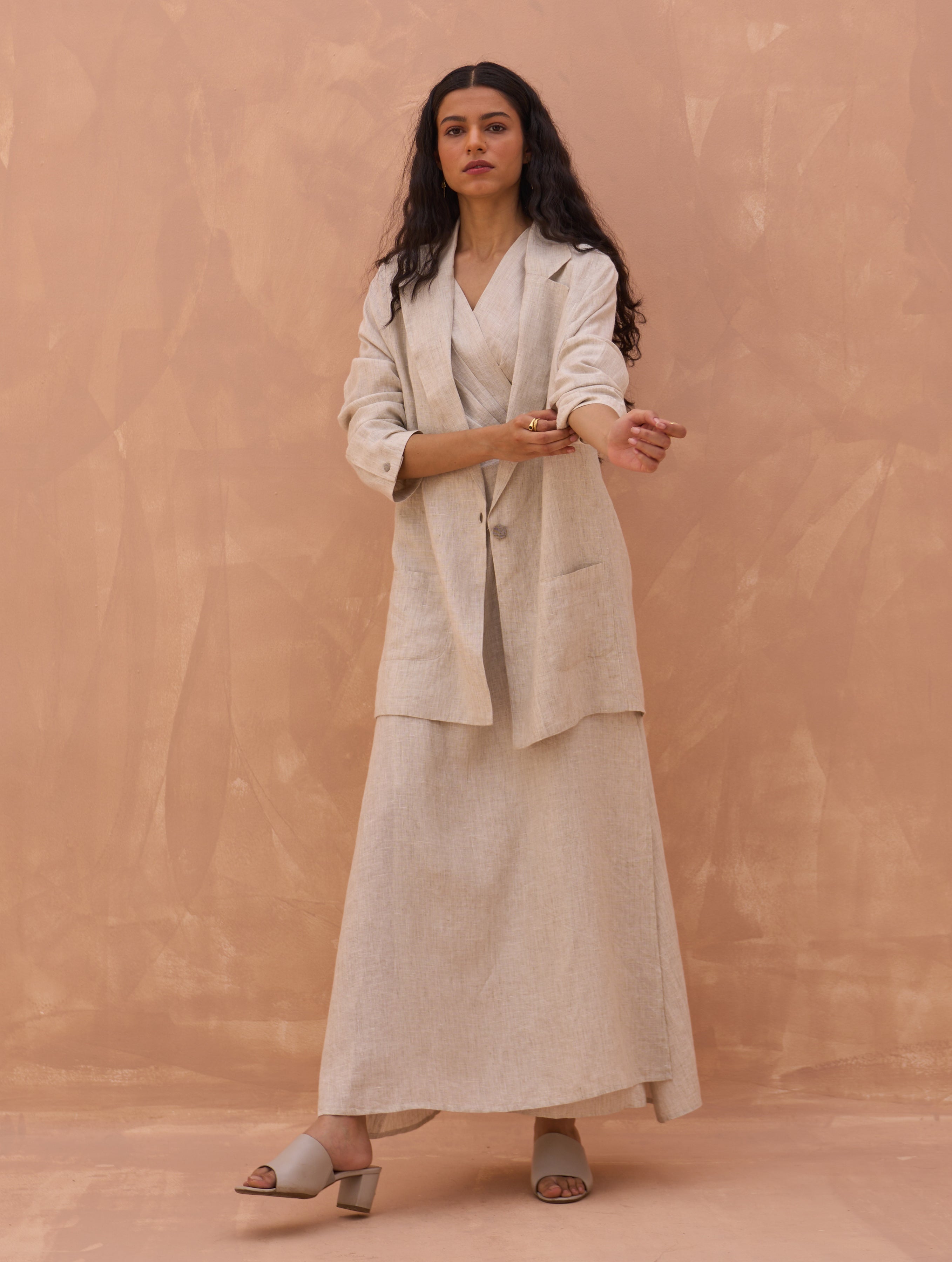 Maya Linen Dress with Jacket - Off White – Manan