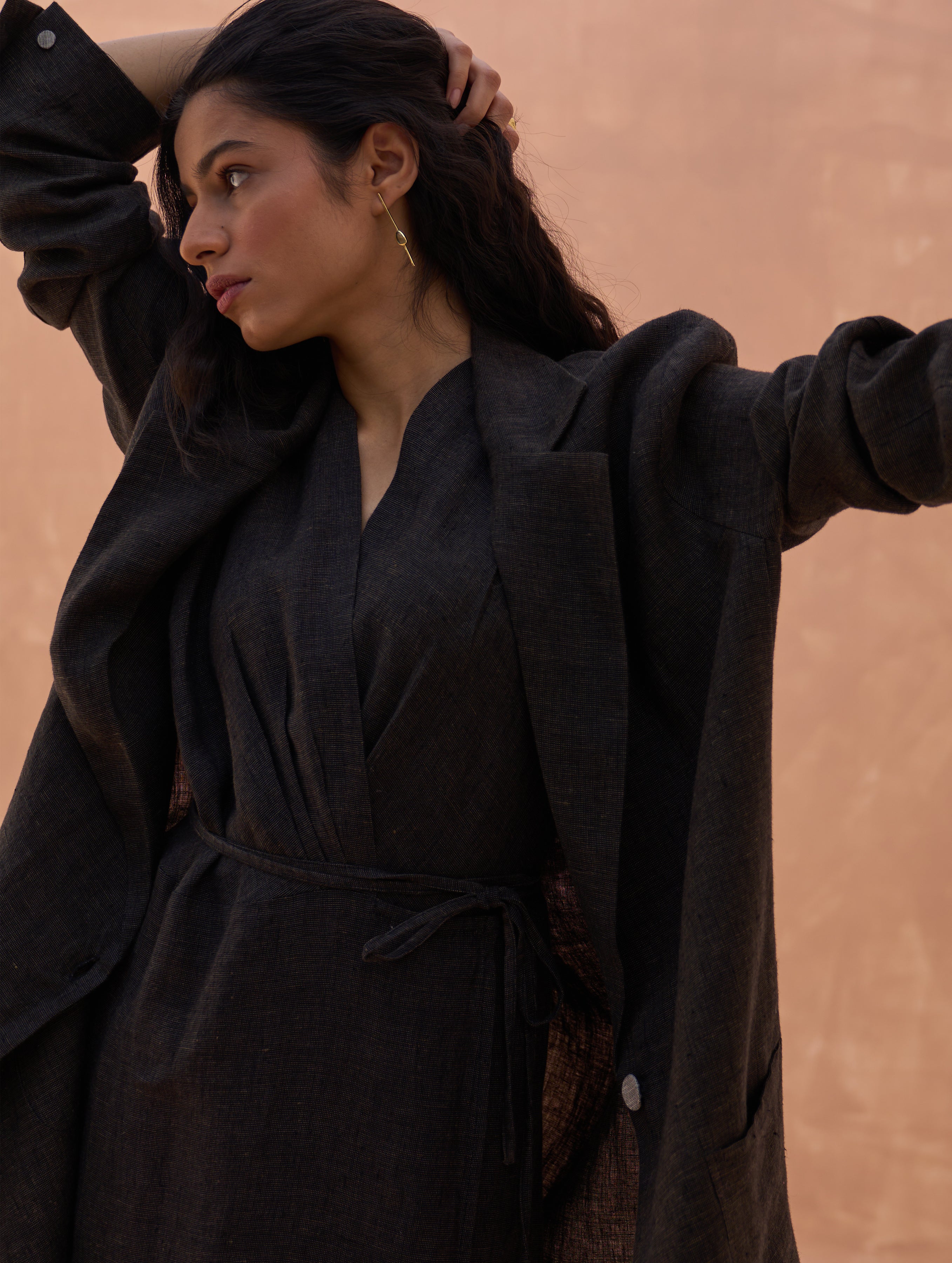 Maya Linen Dress with Jacket - Charcoal – Manan