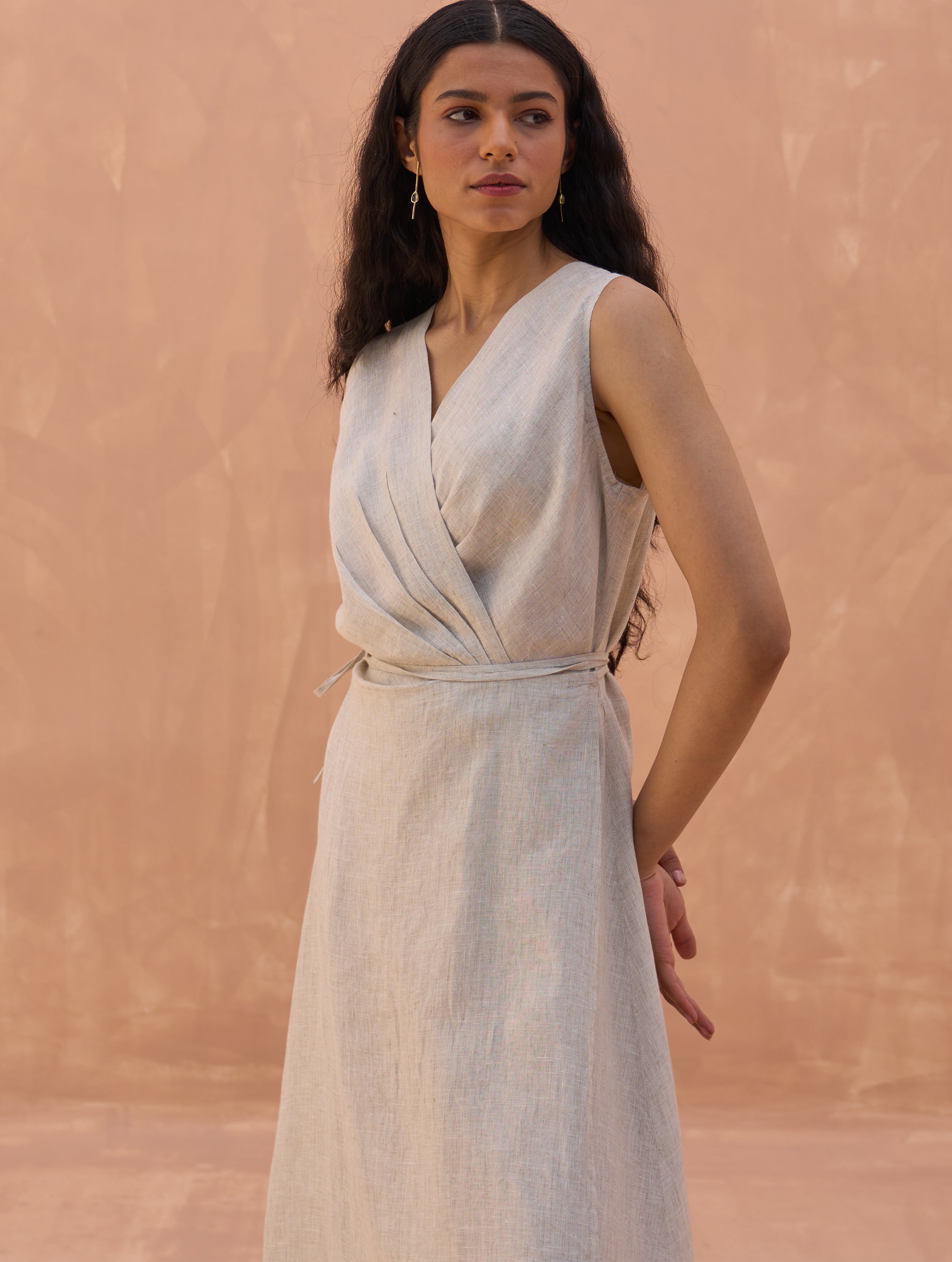 Maya Linen Wrap Dress - Off White – Manan