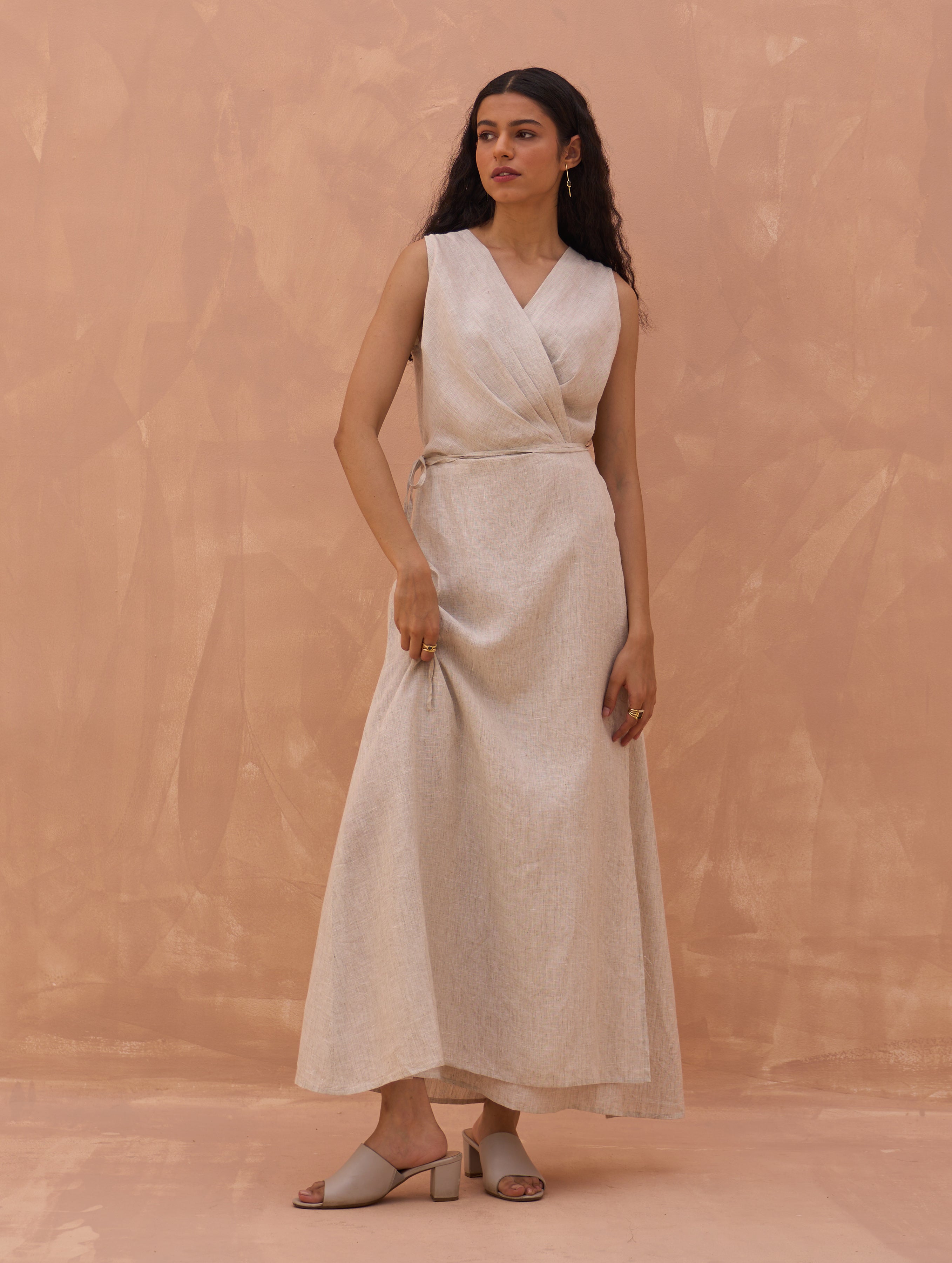 Maya Linen Wrap Dress - Off White – Manan